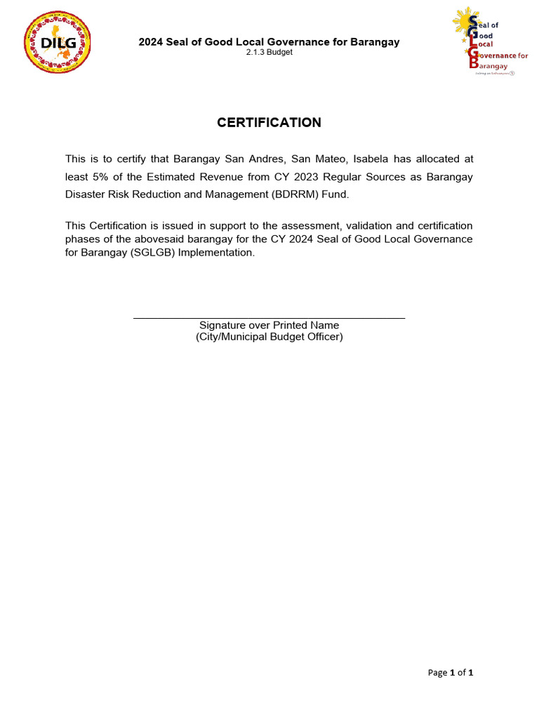 SGLG - 2.1.3 Certification-P 15of73 | PDF | Business | Finance & Money ...