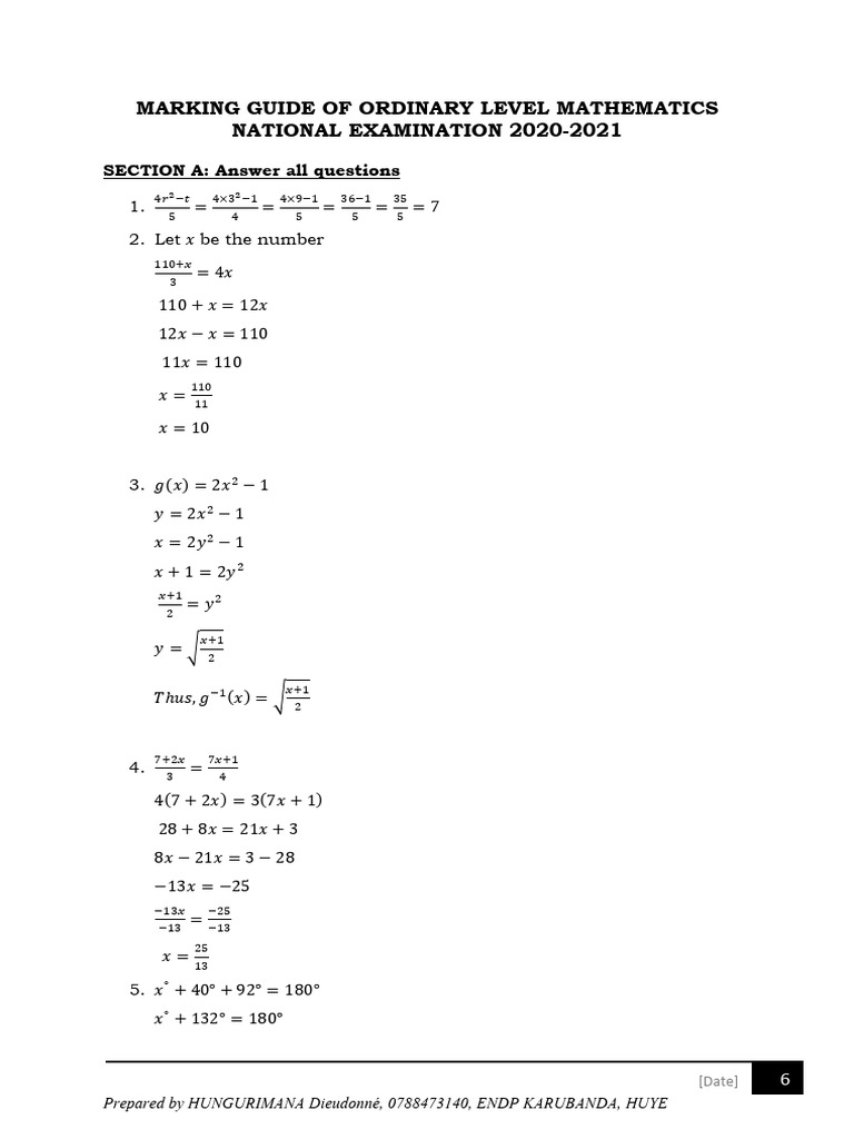 2020-2021 O Level Maths Marking Guide | PDF
