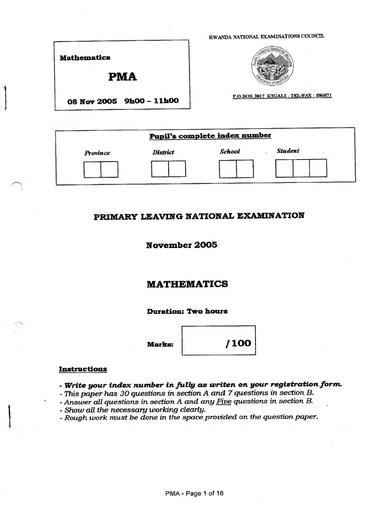 2005 Mathematics Past Paper | PDF