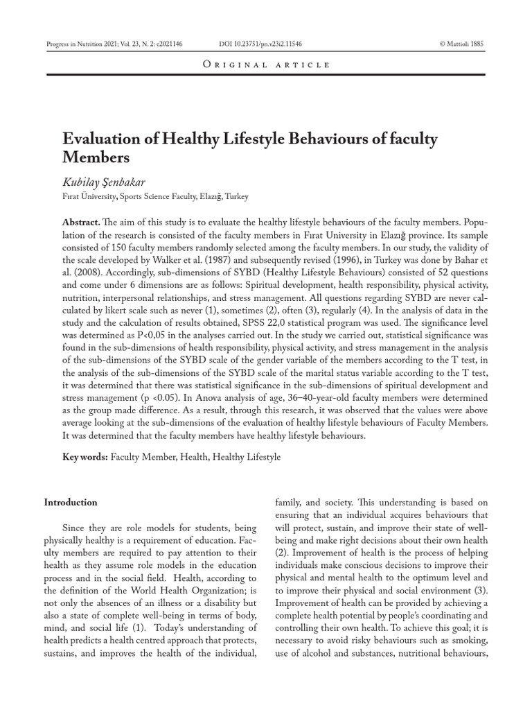 Evaluation Of Healthy Lifestyle Behaviours Of Faculty PDF Student s