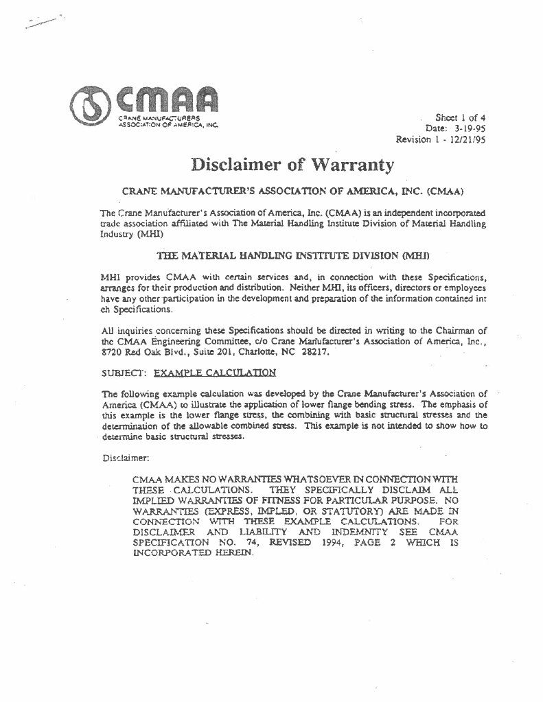 CMAA Flange Bending Example Calculation | PDF