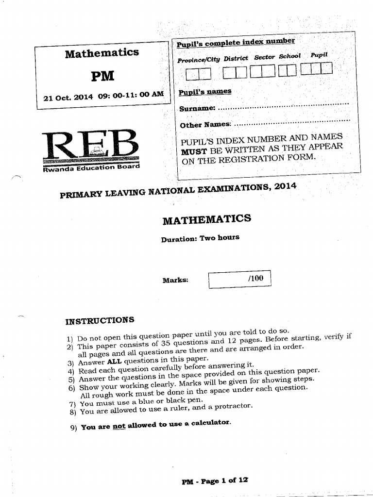 2014 Mathematics Past Paper | PDF