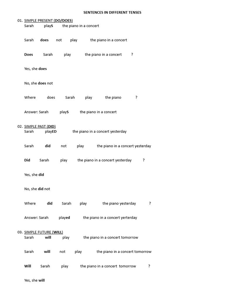 Sentences in Different Tenses | PDF | Languages | Foreign Language Studies