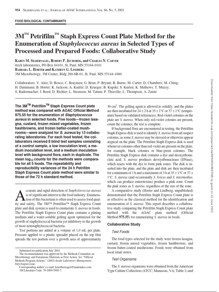 Aoac 2003.07 | PDF | Staphylococcus | Staphylococcus Aureus