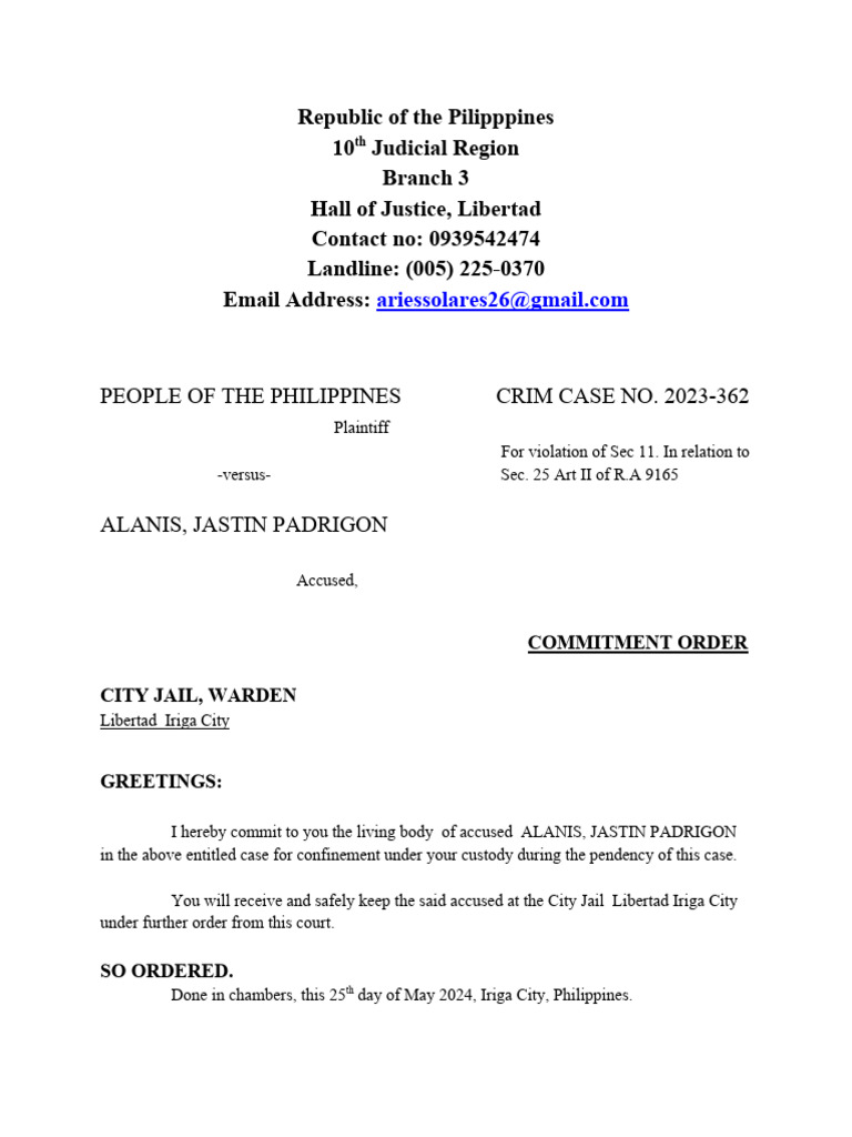 Commitment Order | PDF