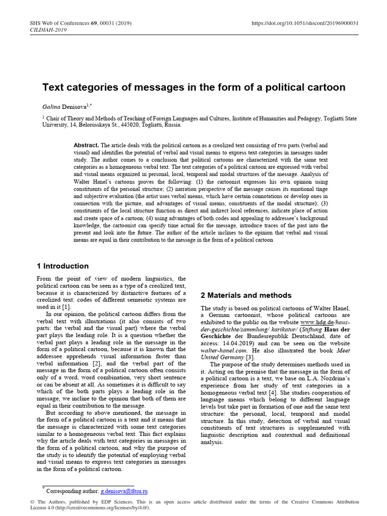 Text Categories of Messages in The Form of Political Cartoon | Download ...