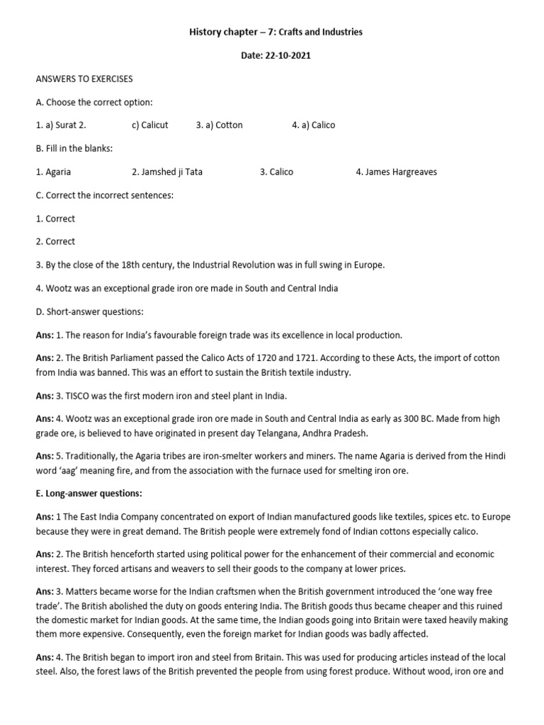 History CH - 7 | PDF | British Raj | Cotton