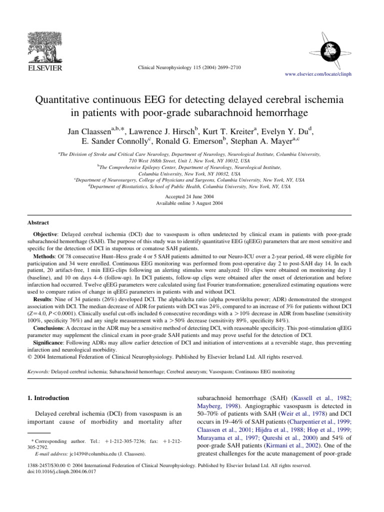 Claasen 2004 Quantitative Continuous EEG in SAH | PDF | Electroencephalography | Neurology