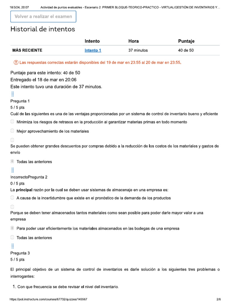 Gestion de Inventarios Actividad Puntos Evaluables 1er Intento | PDF