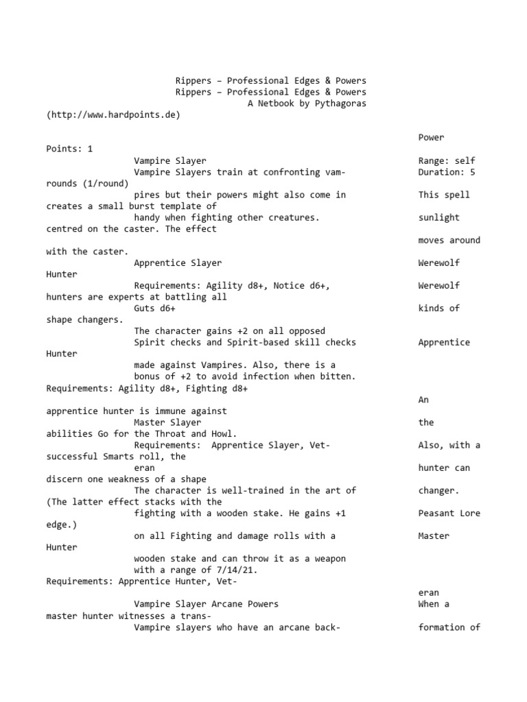 Savage Worlds - Rippers - Professional Edges & Powers | PDF