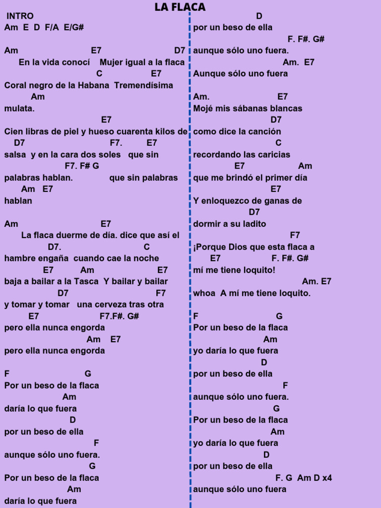 La Flaca Letra y Acordes | PDF