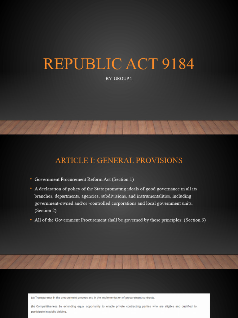 Overview of RA 9184 Procurement Law | PDF | Procurement | Economies