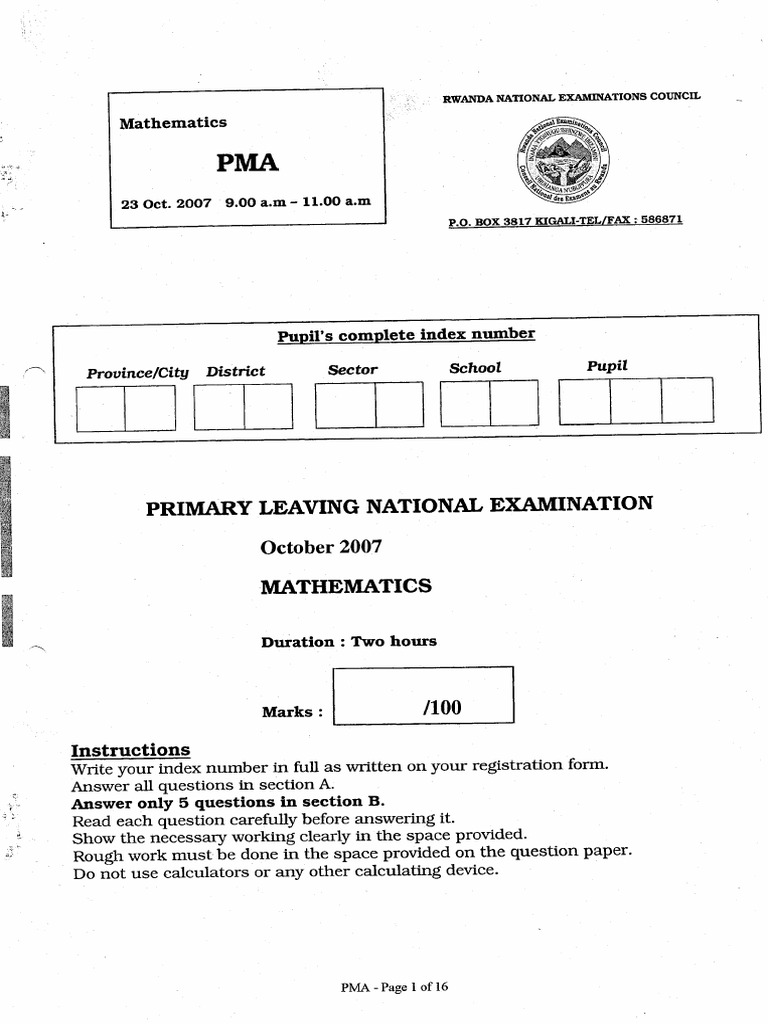 2007 Mathematics Past Paper | PDF