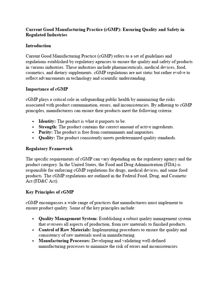 Understanding CGMP | Download Free PDF | Quality Management System ...