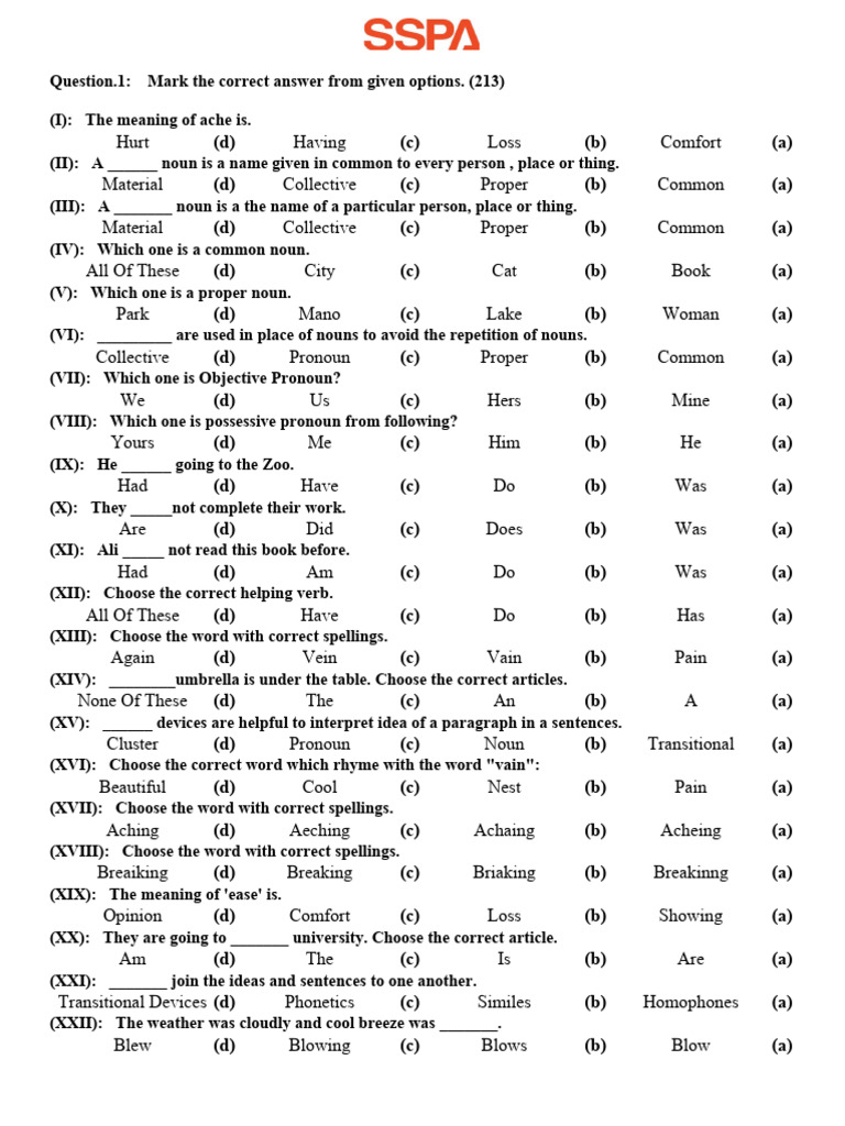 Grammar Test For Class 4 | Download Free PDF | Grammatical Gender | Noun