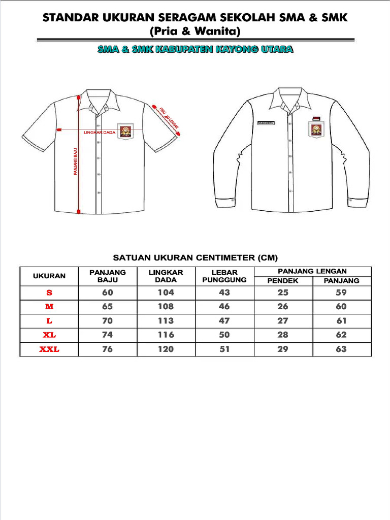 Ukuran Seragam SMA & SMK Kayong Utara | PDF