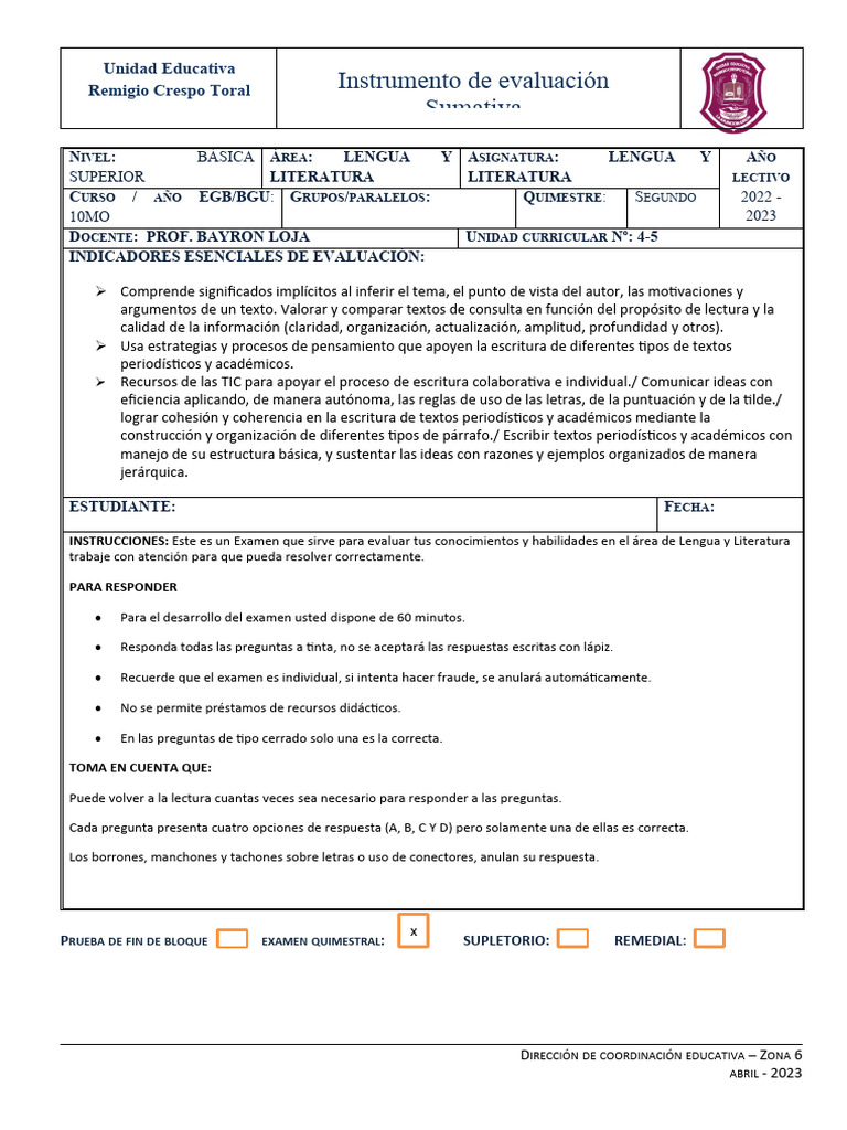 Examen de 7mo LENGUA T 2 | PDF | Evaluación | Comunicación humana