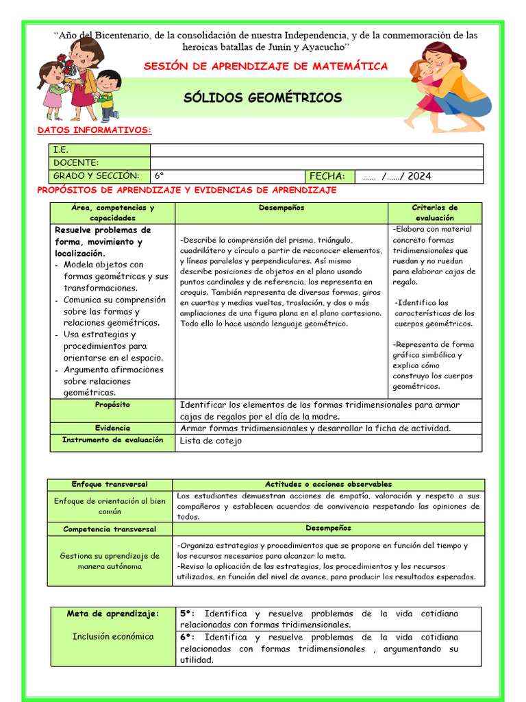 SESIÓN DE APRENDIZAJE DE MATEMÁTICA. sólidos geométricos | PDF | Geometría | Geometría euclidiana