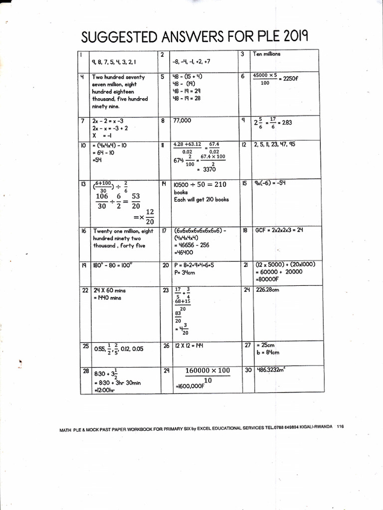 P.L.E 2019 Math M.G | PDF