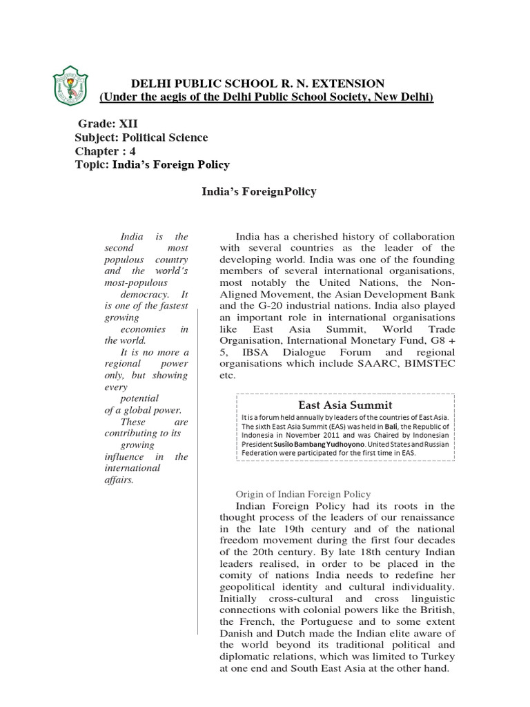 Grade Xii (2) CH 4 India's Foreign Policy | PDF | Jawaharlal Nehru ...