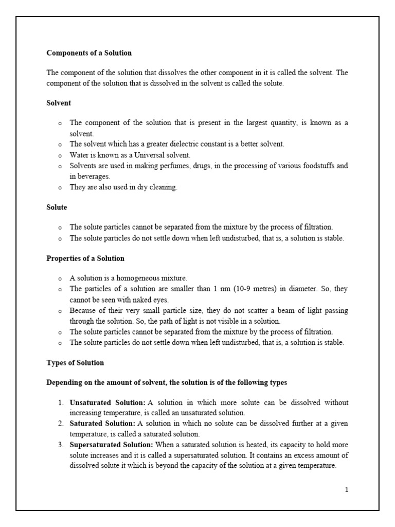 Components of A Solution | PDF | Solubility | Solvent