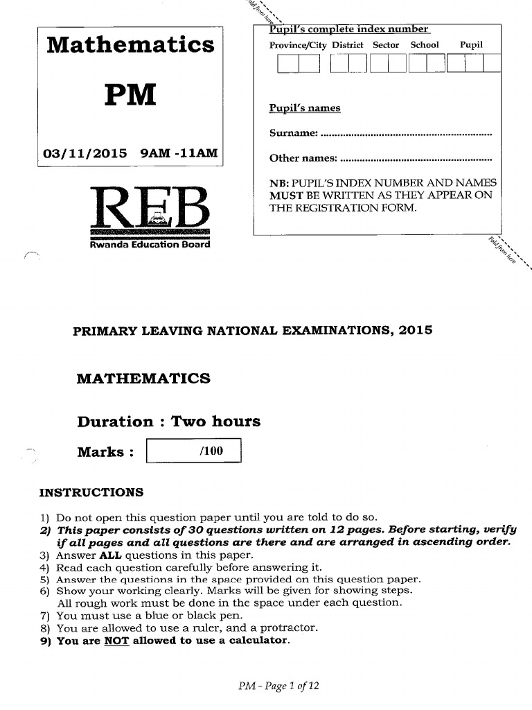 2015 Mathematics Past Paper | PDF