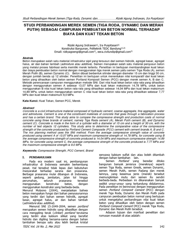Perbandingan Kuat Tekan Semen Tiga Roda dan Dynamic | PDF