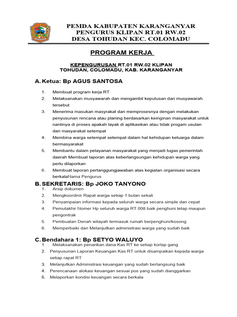 Program Kerja RT | PDF