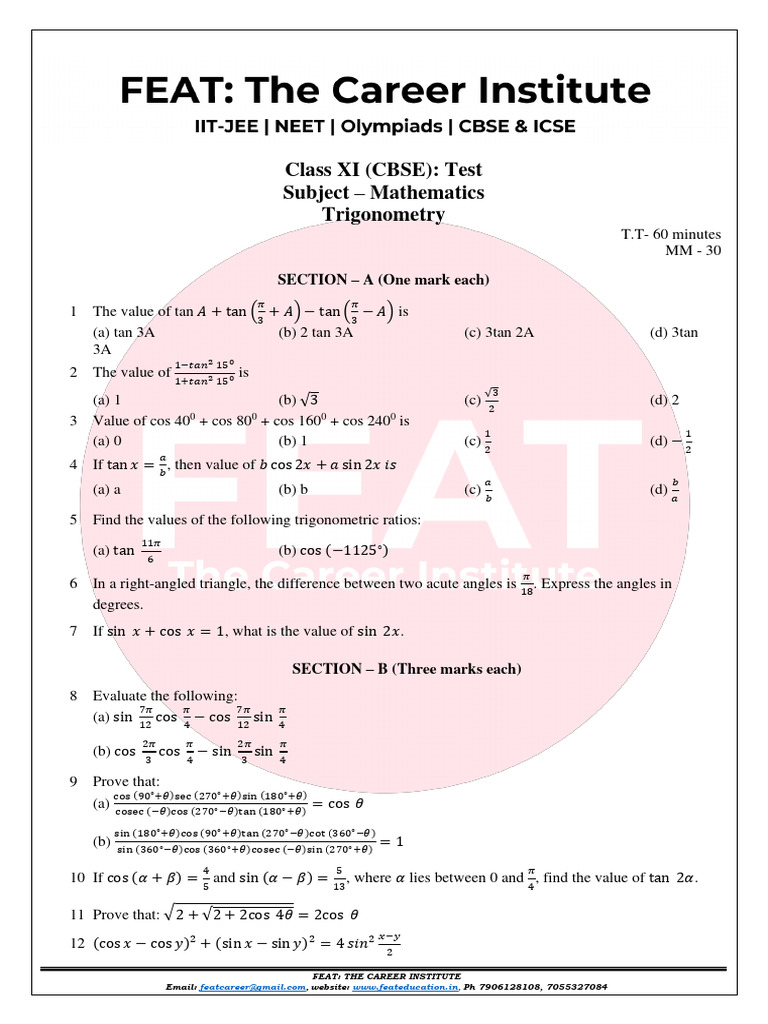 M1W4-XI | PDF | Trigonometry | Trigonometric Functions