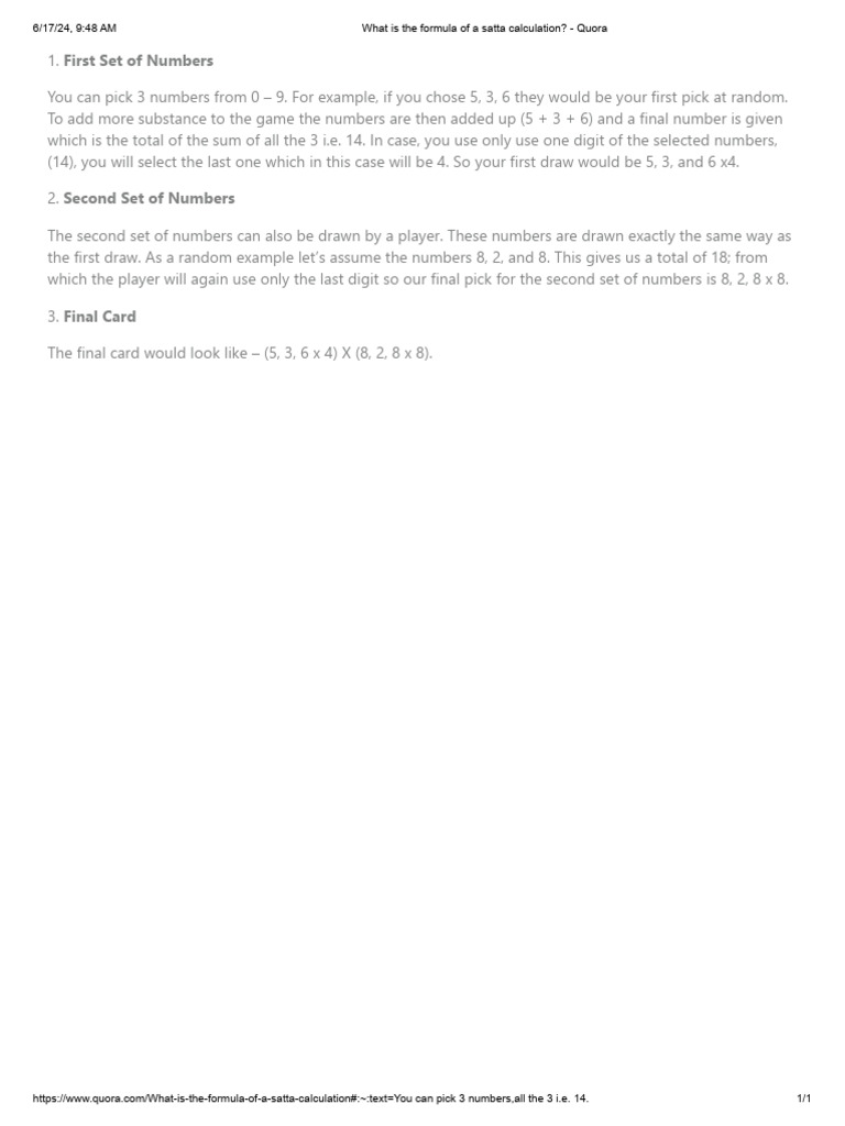 Satta Calculation Formula Guide | PDF