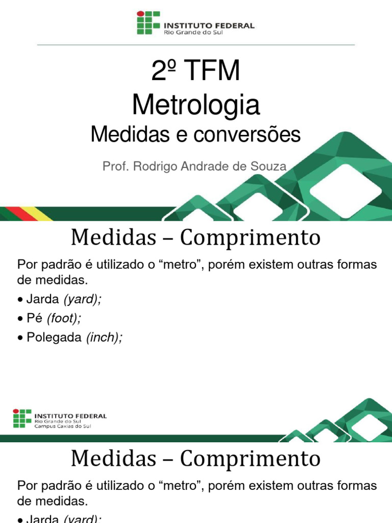 Aula 3 - Medidas e Conversões | PDF | Pé (unidade de medida) | Polegada