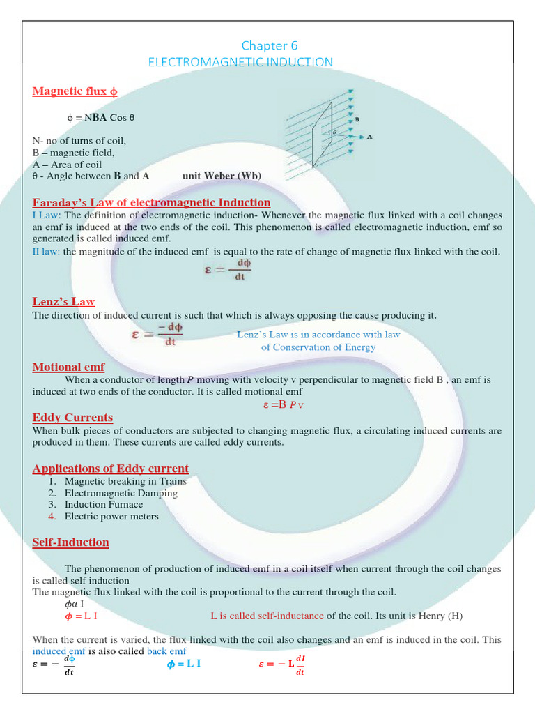 Class 12 Physics Ch-6 Notes | PDF | Electromagnetic Induction | Inductor