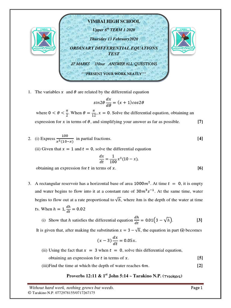 Test 2 ODEs | PDF