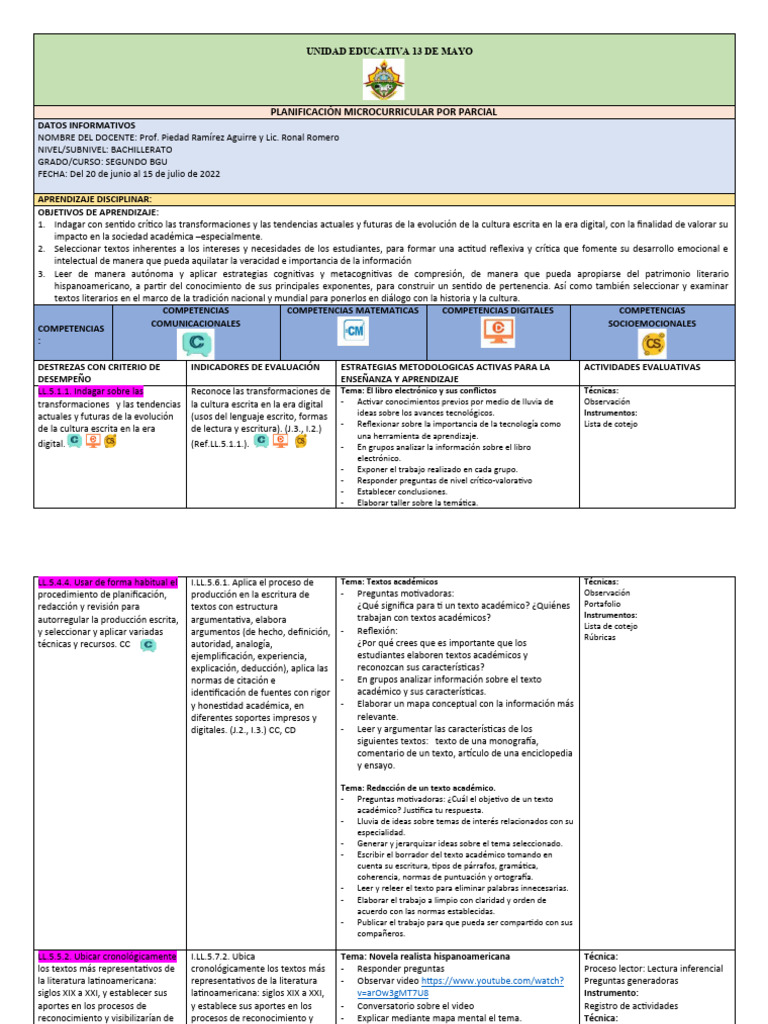 Plan Destrezas Destrezas Segundo Año | PDF | Aprendizaje | Evaluación