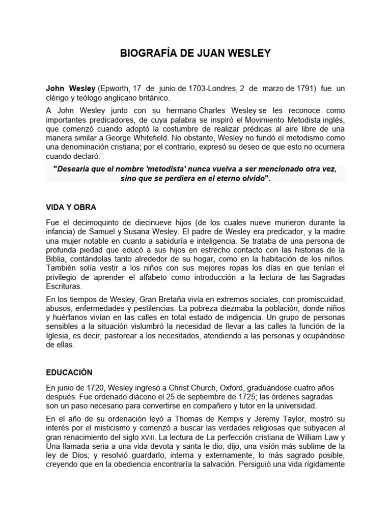 Biografía de Juan Wesley | PDF | John Calvin | John Wesley