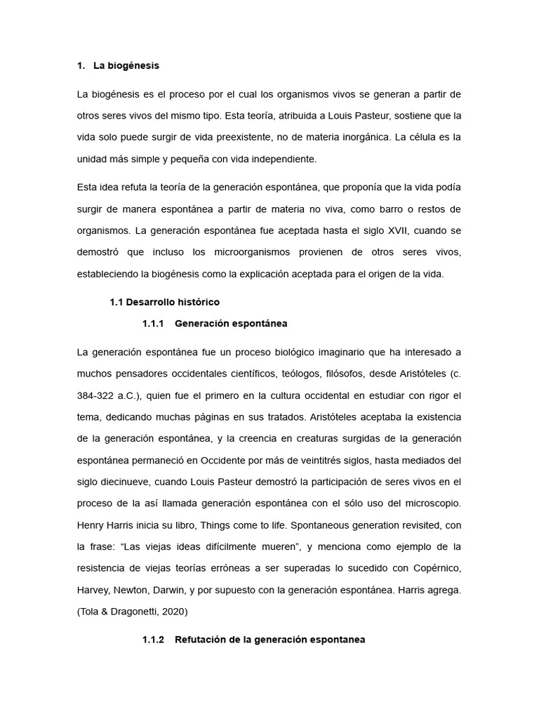 Teoria de la biogenesis | PDF | Biología | Naturaleza