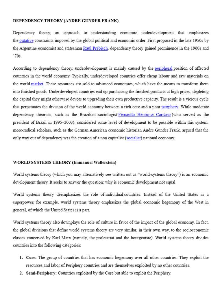 Economic Theories: Dependency & Systems | PDF | World Systems Theory | System