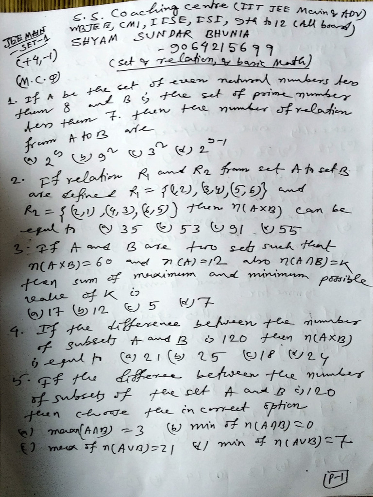 Set Relation Test Pdf