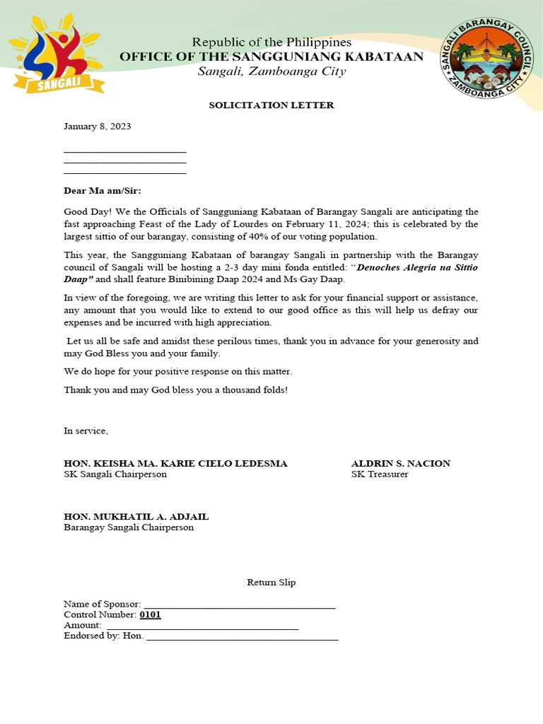 Solicitation Letter | PDF | Youth Organizations Solicitation Letter | PDF | Youth Organizations