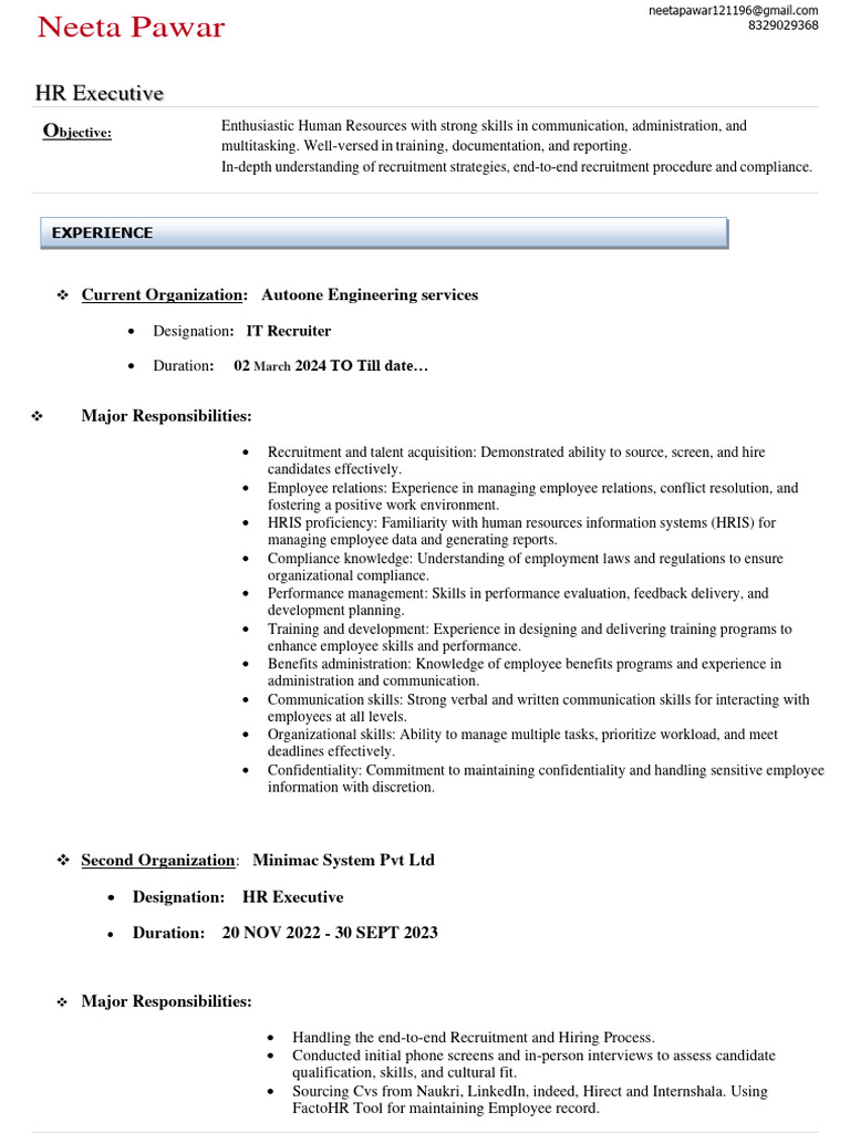 Neeta pawar resume_ | PDF | Recruitment | Human Resources