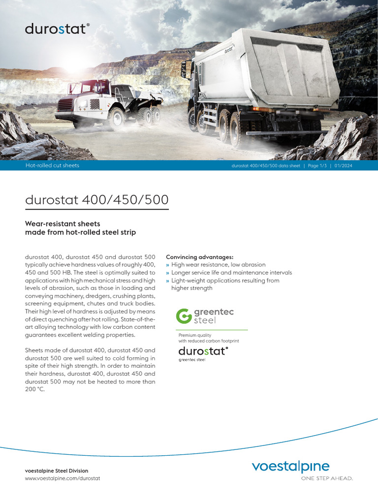 Durostat 400/450/500 Steel Overview | PDF | Sheet Metal | Steel