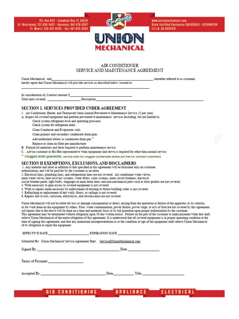 AC Maintenance Contract Template | PDF | Air Conditioning | Home Appliance