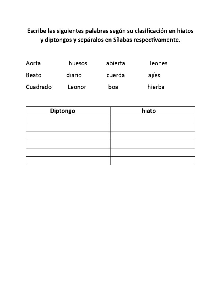 Clasificación en Hiatos y Diptongos | PDF