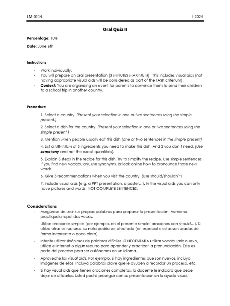 Oral Quiz II Guidelines | PDF