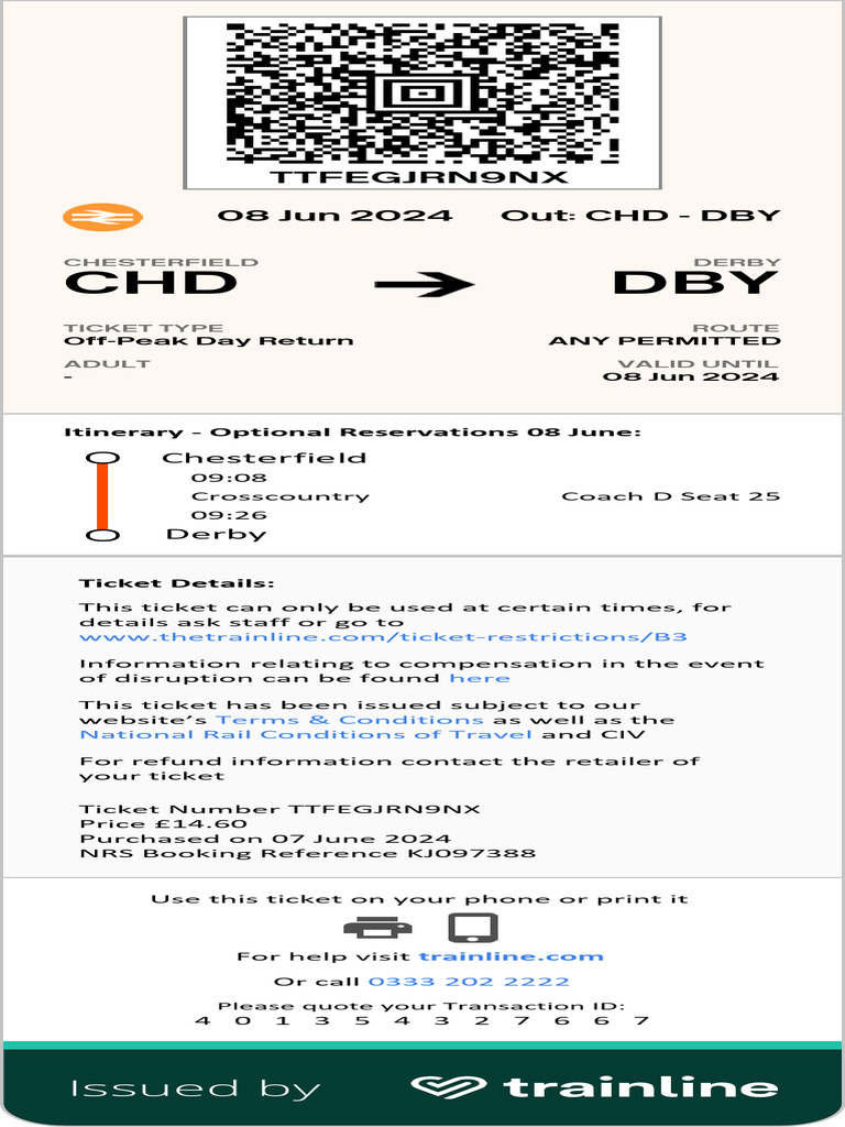 Chesterfield to Derby Off-Peak Return Ticket | PDF
