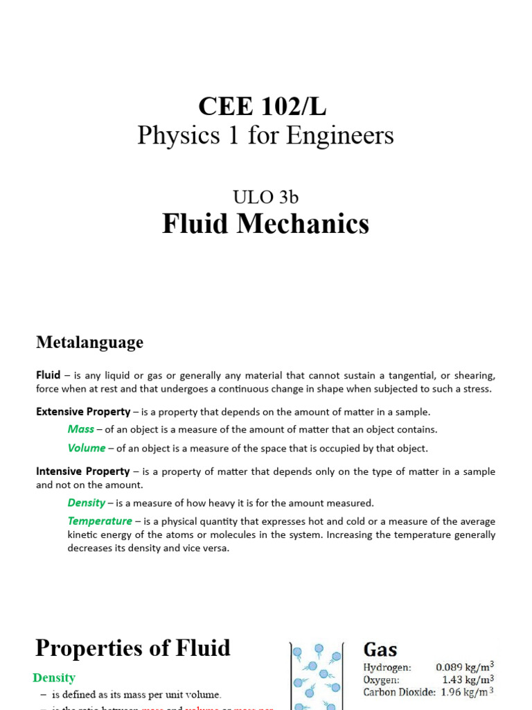ULO 2c Fluid Mechanics | Download Free PDF | Pressure | Density