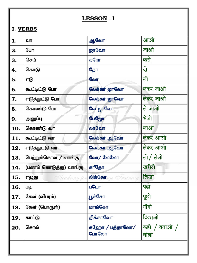 Lesson #1 Verbs | PDF