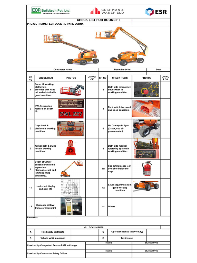 (Boomlift) Checklist | Download Free PDF | Manufactured Goods | Vehicles