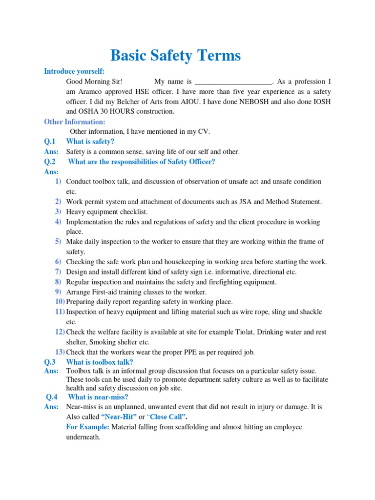 Basic Safety Terms Q 33 | PDF | Safety | Hazards