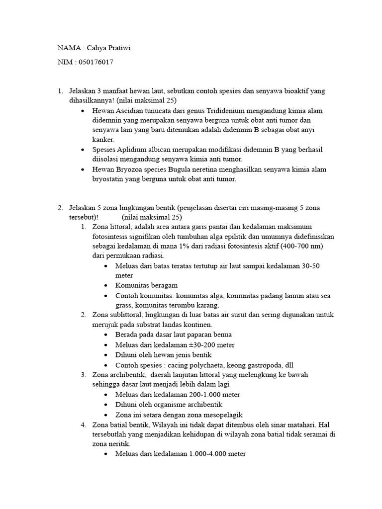 Manfaat Hewan Laut dan Zona Bentik | PDF | Sains & Matematika